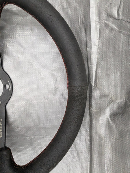 NRG REINFORCED 350MM 3"DEEP DISH SPOKE RED STITCHING SUEDE GRIP STEERI ...